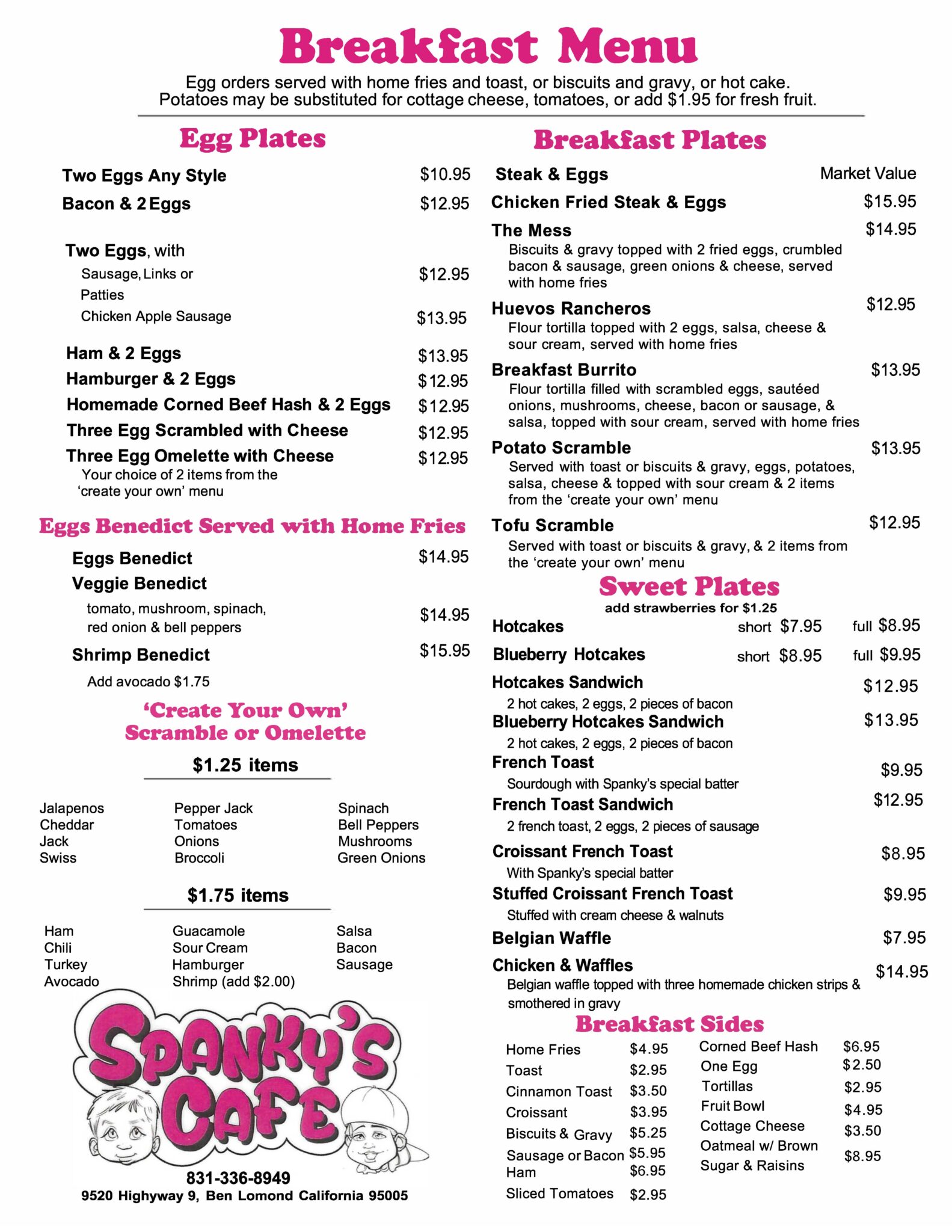 Menu – Spankys Cafe